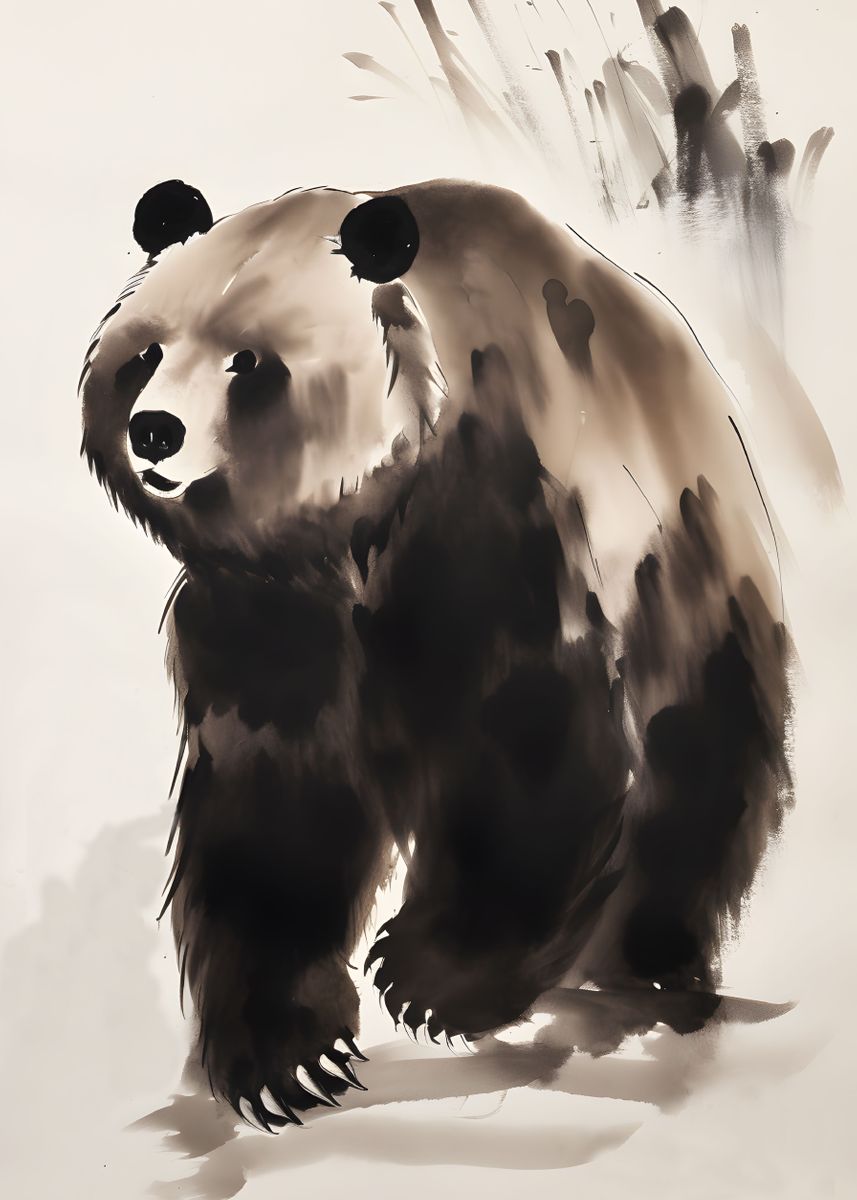'Ink Bear Illustration' Poster, picture, metal print, paint by ...