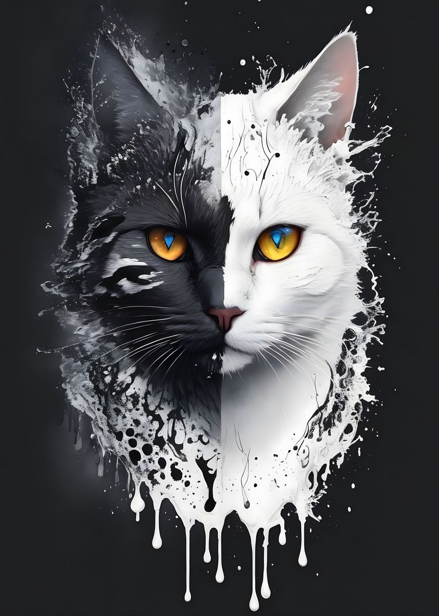 'Domino Cat Portrait ' Poster, picture, metal print, paint by A J RILEY ...