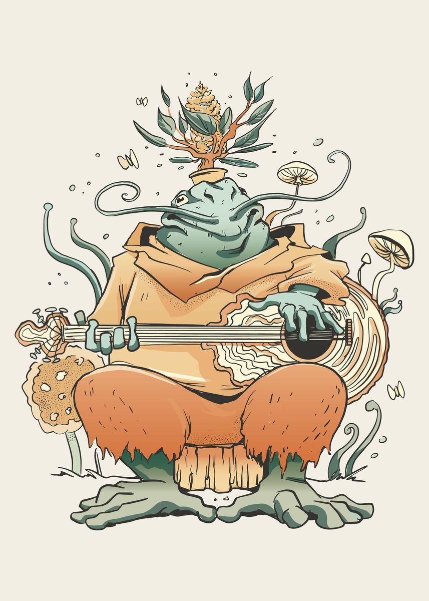 'Frog Guitar cottagecore' Poster by Philip Anders | Displate