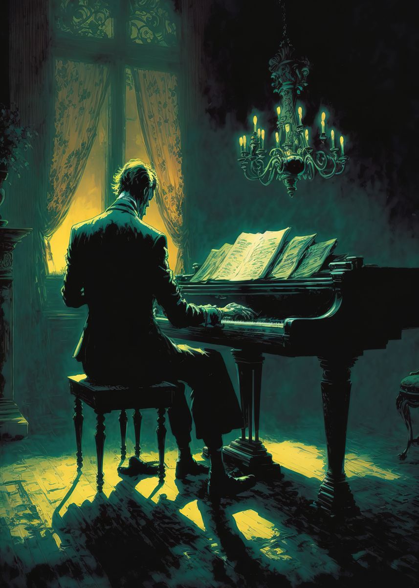 'playing piano ' Poster, picture, metal print, paint by lanem anda | Displate