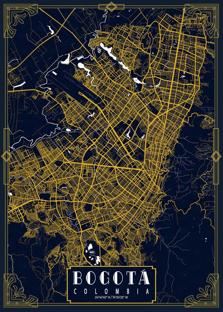 'Bogota City Map Gold' Poster, picture, metal print, paint by deMAP ...