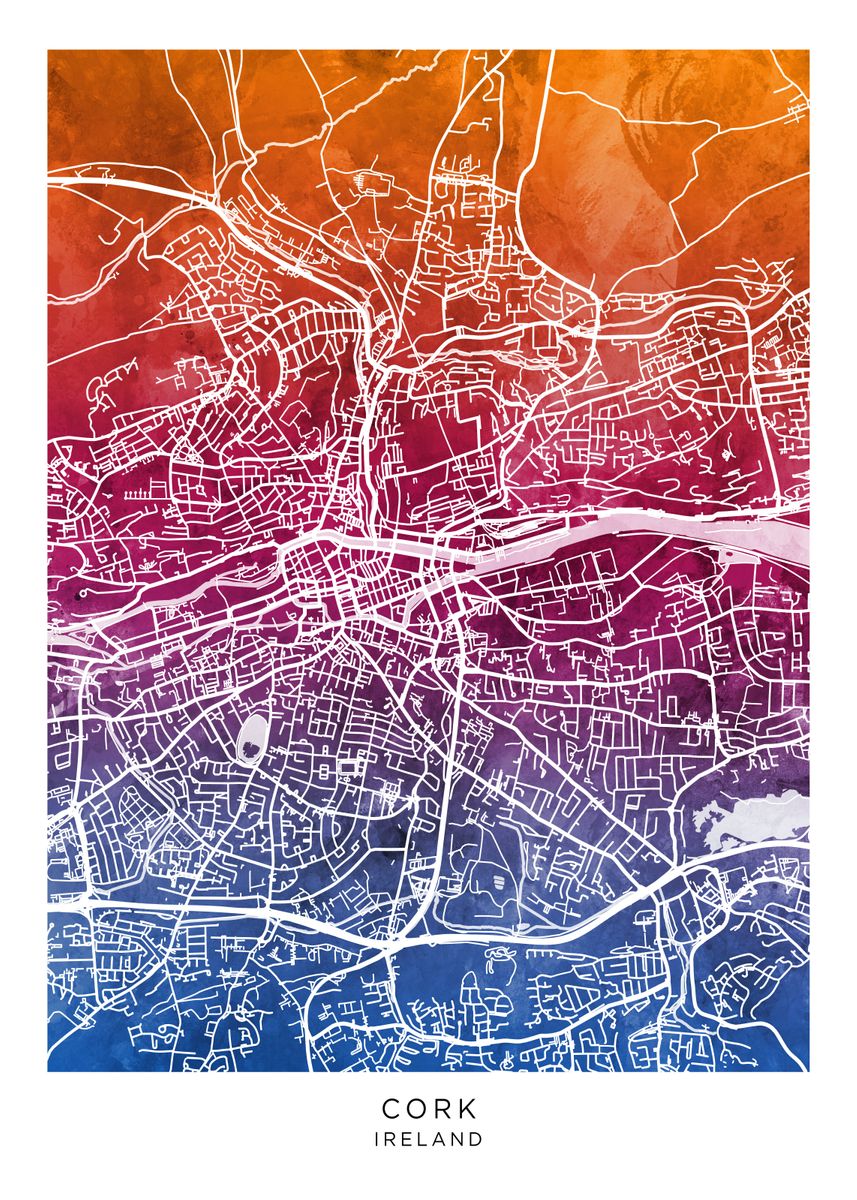 'Cork Ireland Map' Poster, picture, metal print, paint by Michael ...