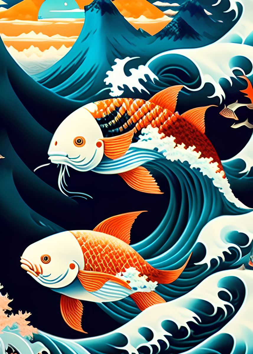 'Fly Waves' Poster, picture, metal print, paint by Blackman Studio | Displate