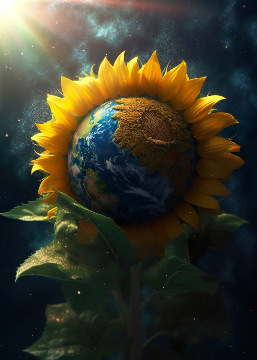 'Sunflower Earth Galaxy Sun' Poster, picture, metal print, paint by ...