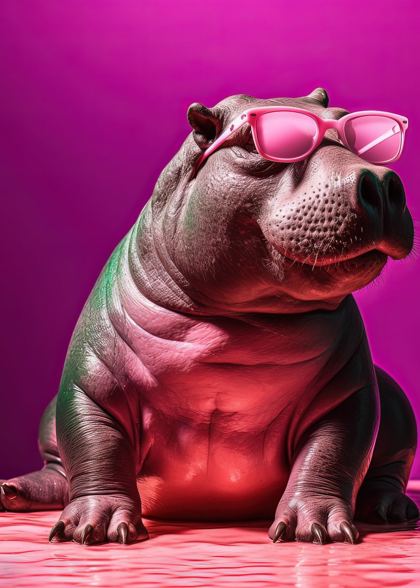 'Cool Hippo with Sunglass' Poster, picture, metal print, paint by ...