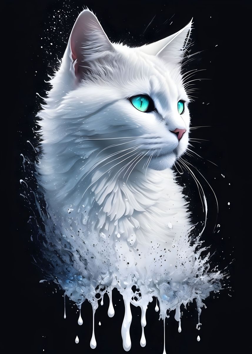 'The White Cat Portrait ' Poster, picture, metal print, paint by A J ...
