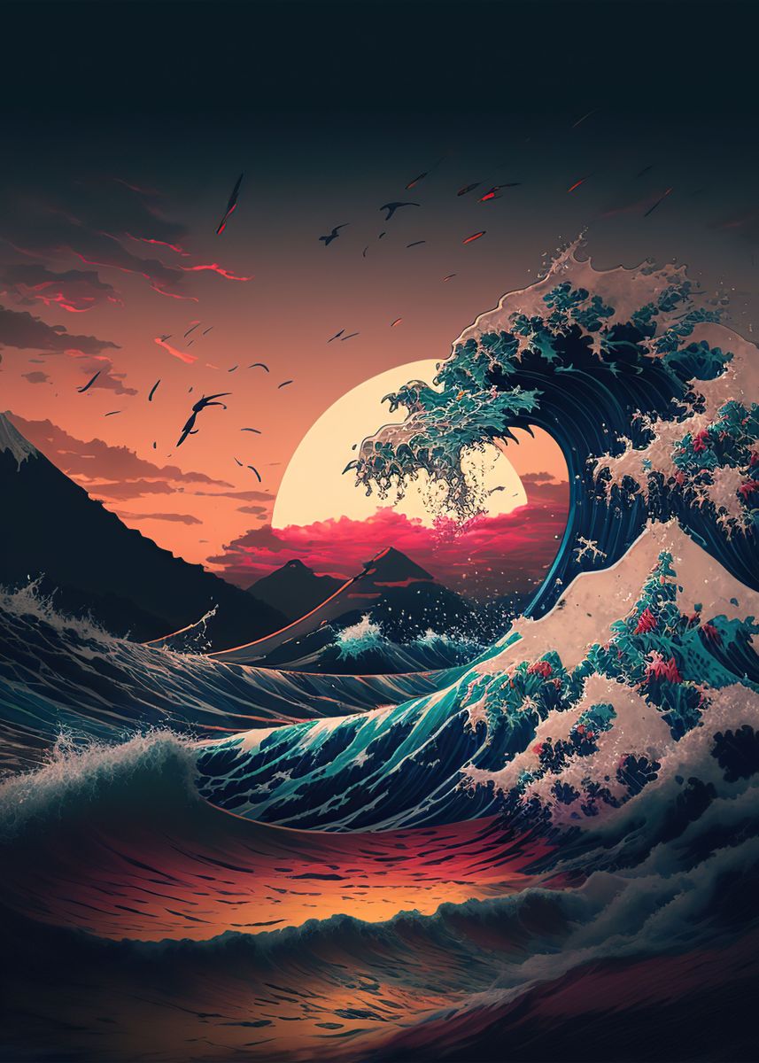 'Ocean Wave Japan' Poster, picture, metal print, paint by Yannis Denton ...