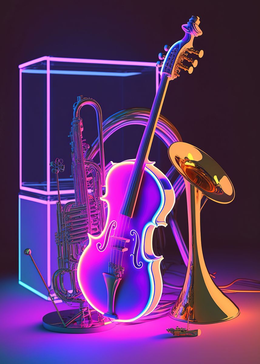 'Live Music Neon ' Poster, picture, metal print, paint by King Kean ...