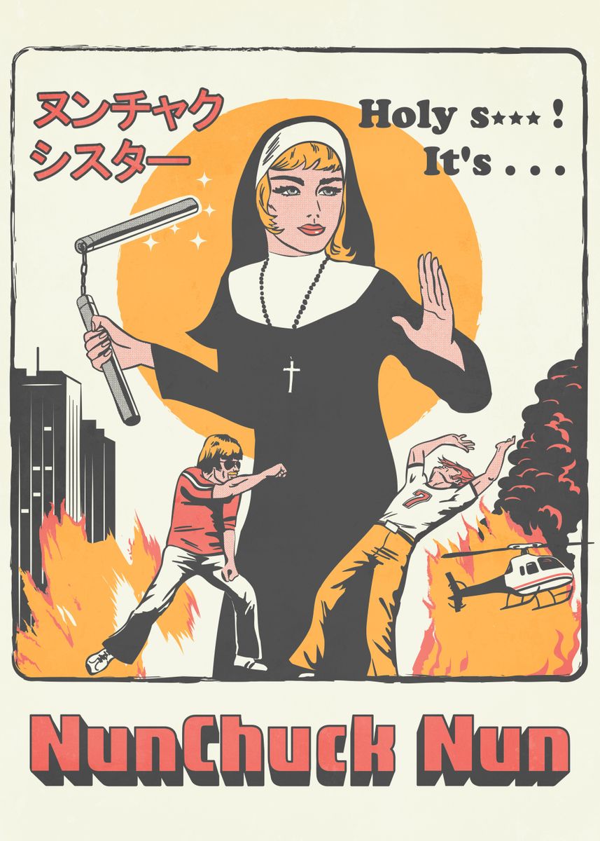 'Nunchuck Nun' Poster, picture, metal print, paint by Elan Harris ...