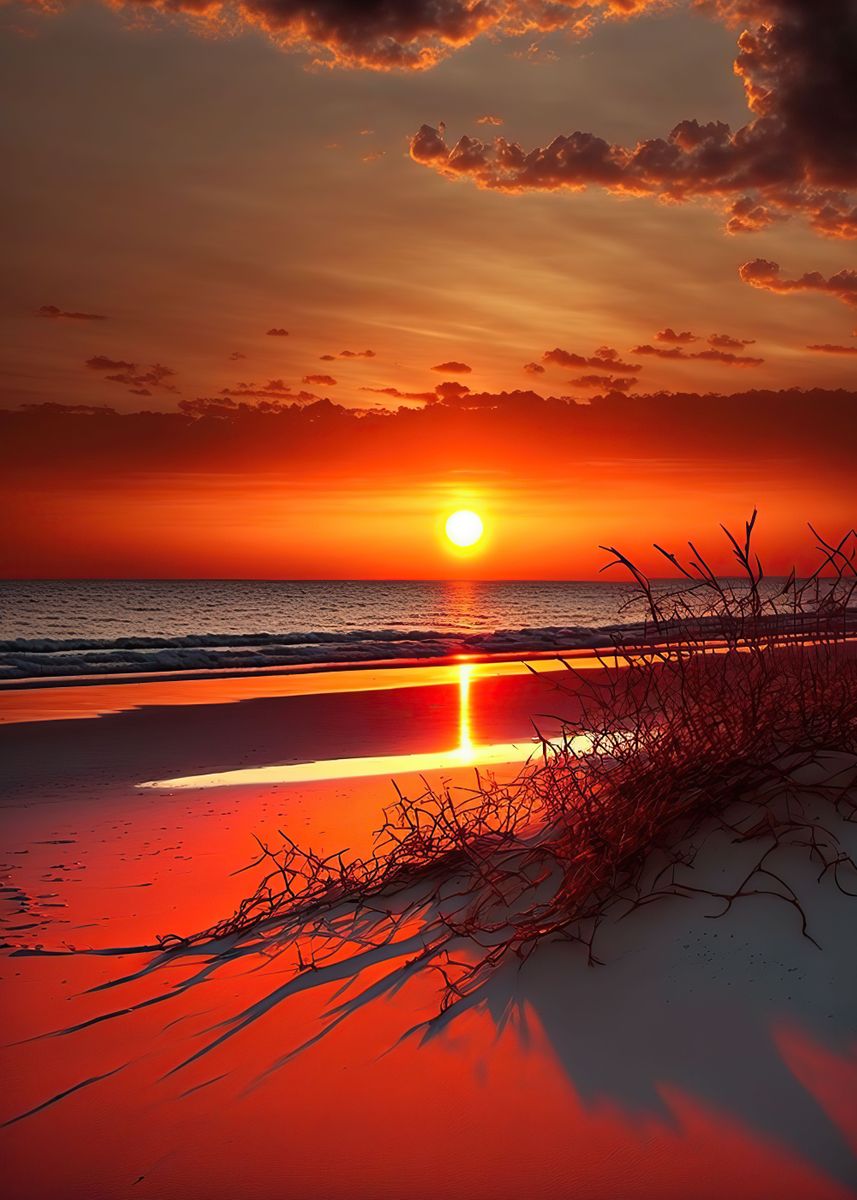 'beautiful beach sunset' Poster, picture, metal print, paint by ...