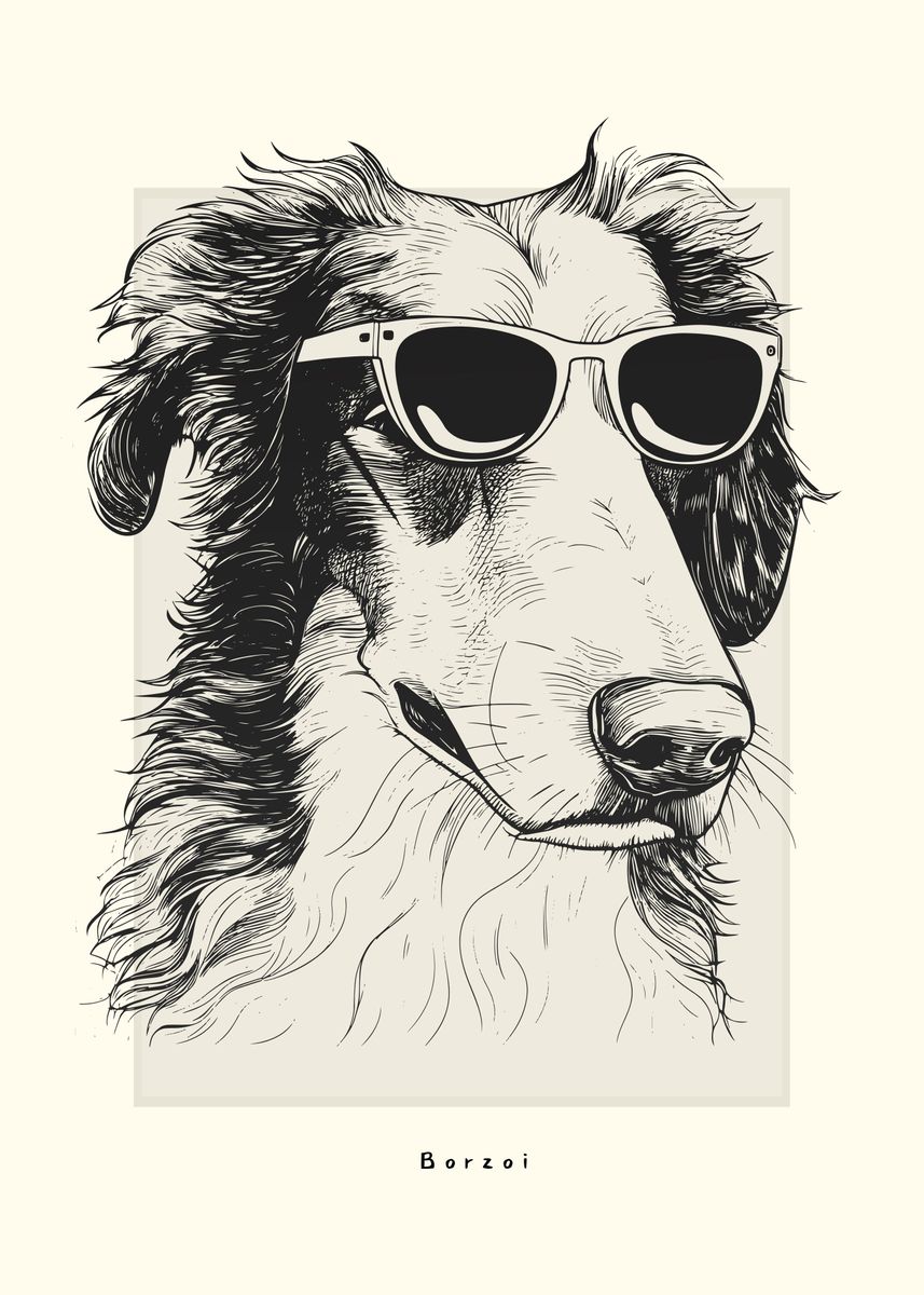 'Borzoi Illustration' Poster, picture, metal print, paint by Rafael Dxgn | Displate
