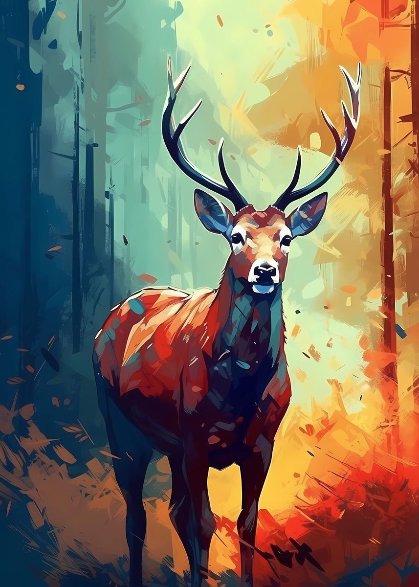 'Deer Colorful' Poster, picture, metal print, paint by DecoyDesign ...