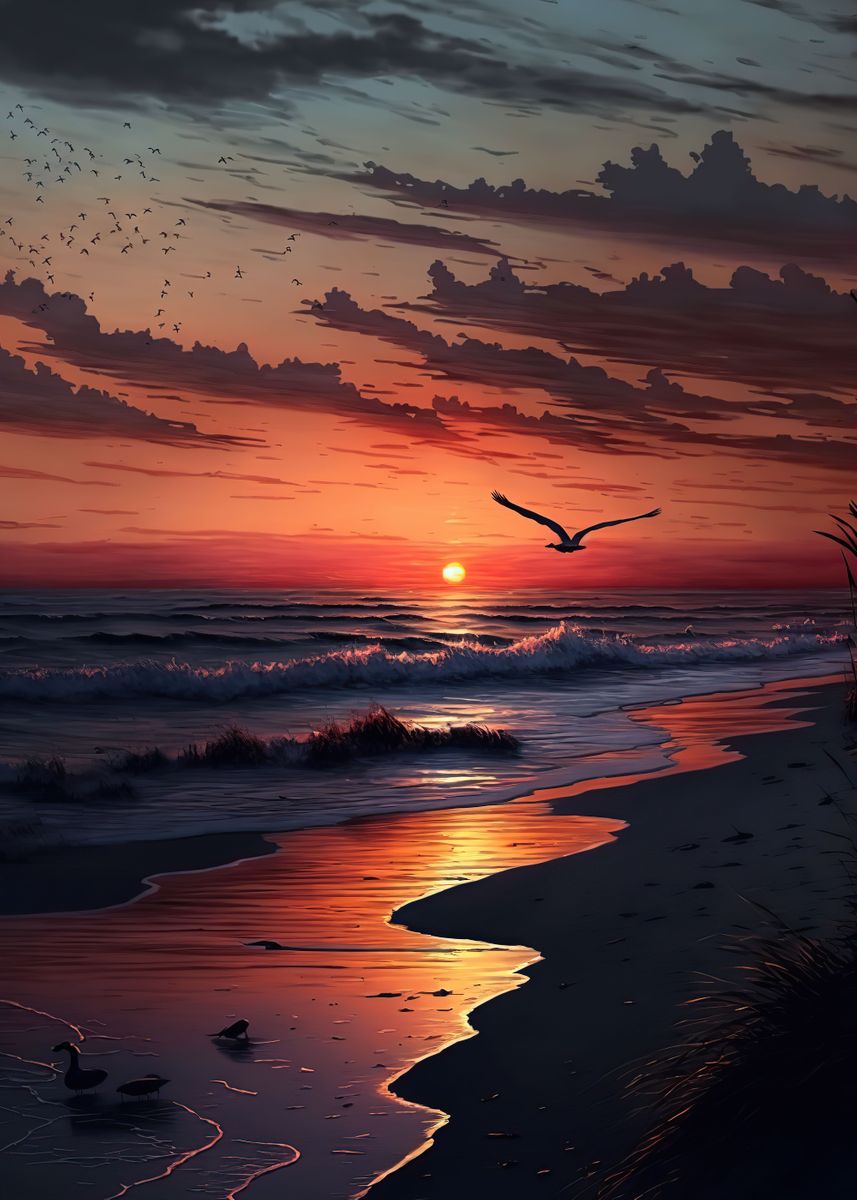 'beautiful beach sunset' Poster, picture, metal print, paint by ...