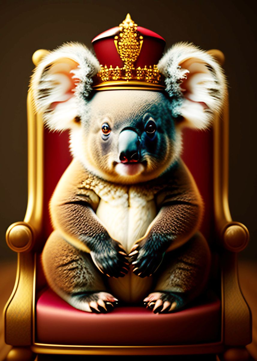 'KOALA SITTING WITH A CROWN' Poster, picture, metal print, paint by ...