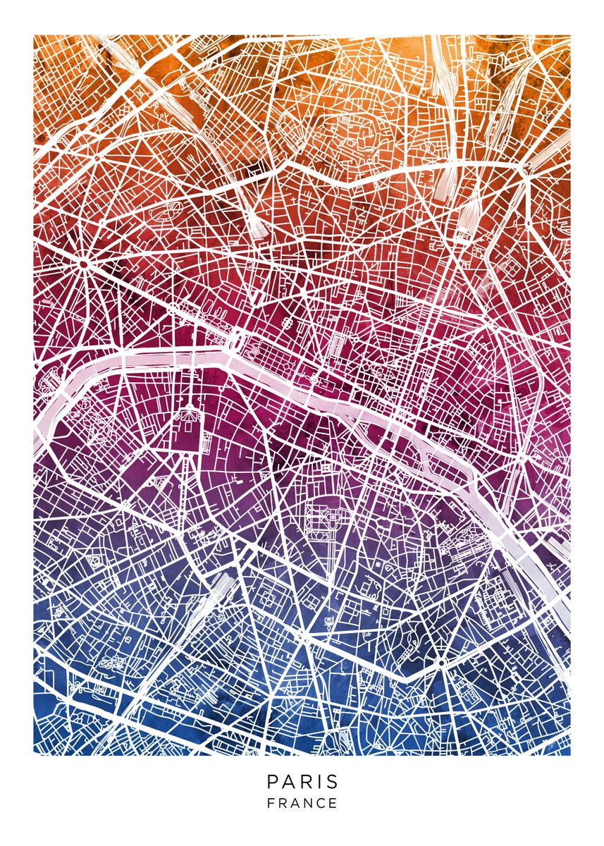 'Paris France Map' Poster, picture, metal print, paint by Michael ...