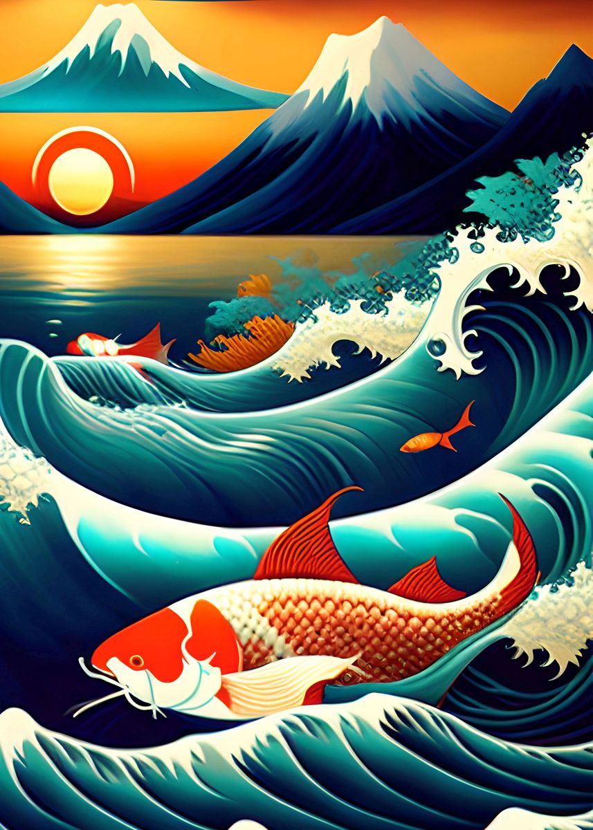 'Sunset Waves' Poster, picture, metal print, paint by Blackman Studio ...
