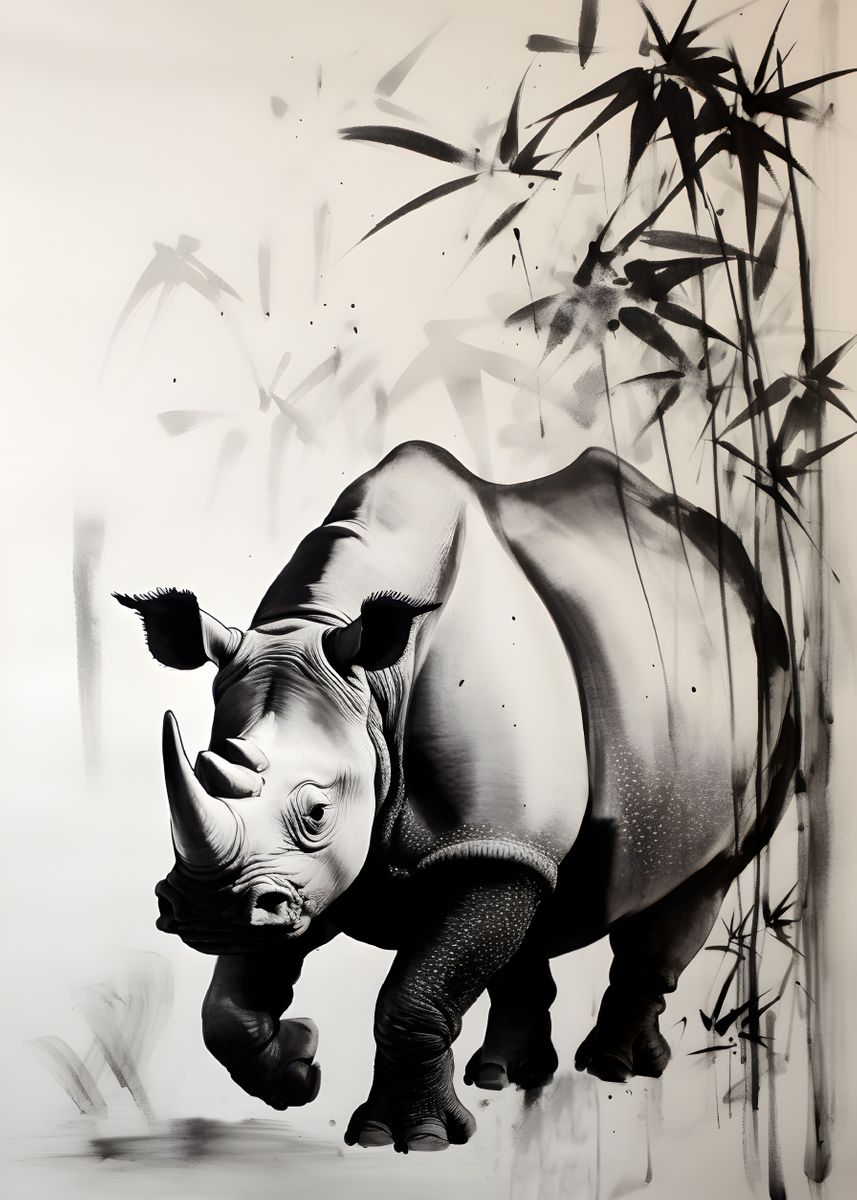 'Rhino Ink Illustration' Poster, picture, metal print, paint by ...