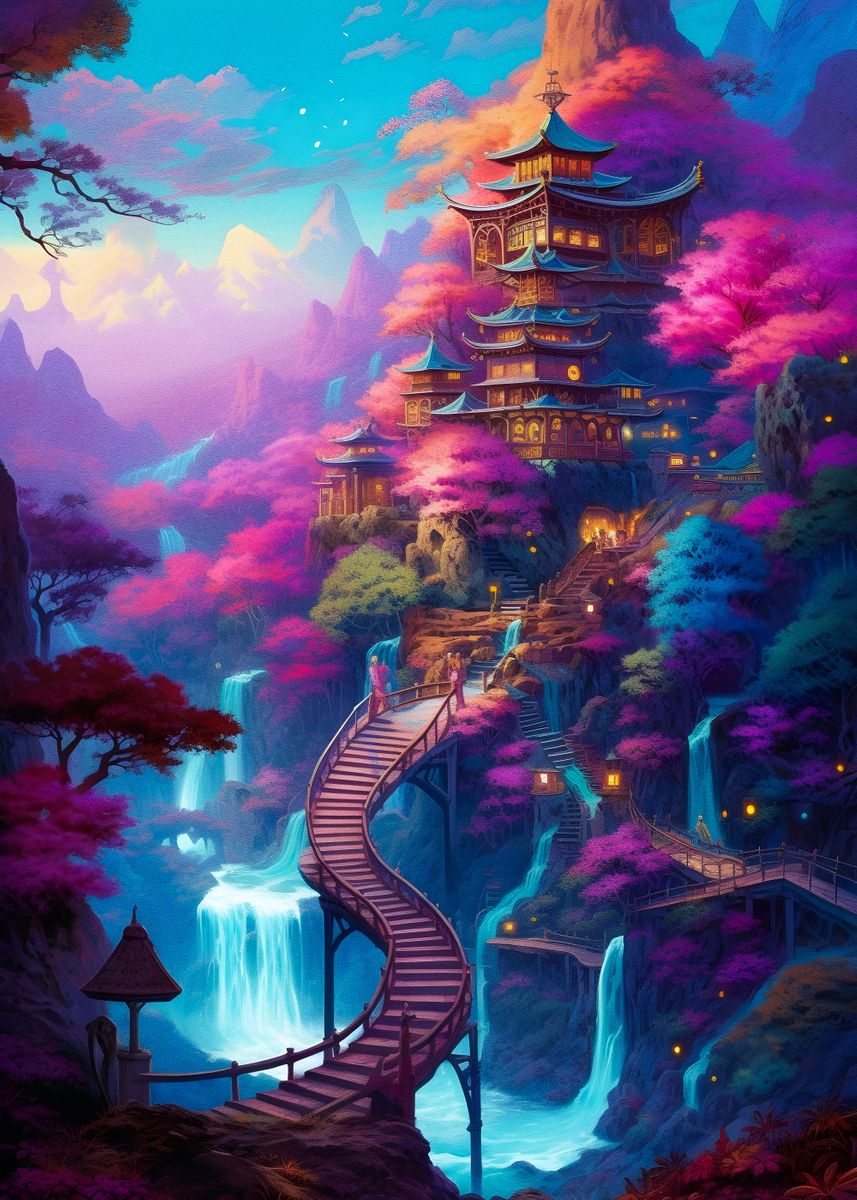 'fantasy village 14' Poster, picture, metal print, paint by Muhammad Irsan | Displate