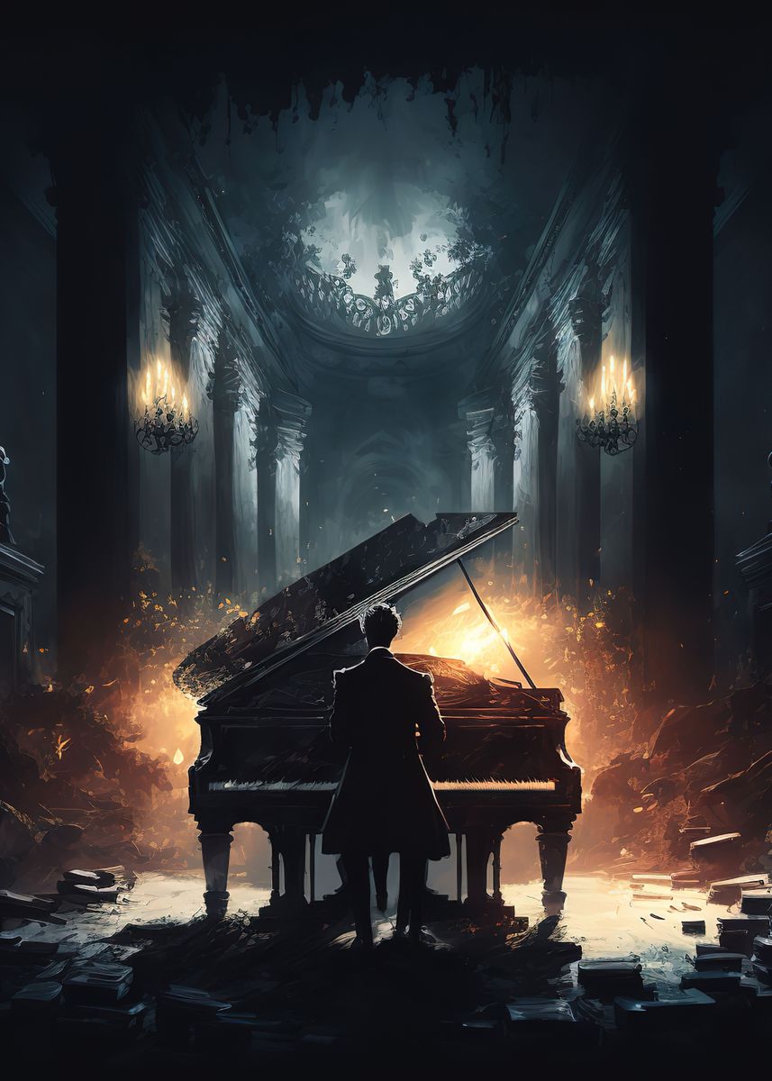 'playing piano ' Poster, picture, metal print, paint by lanem anda | Displate
