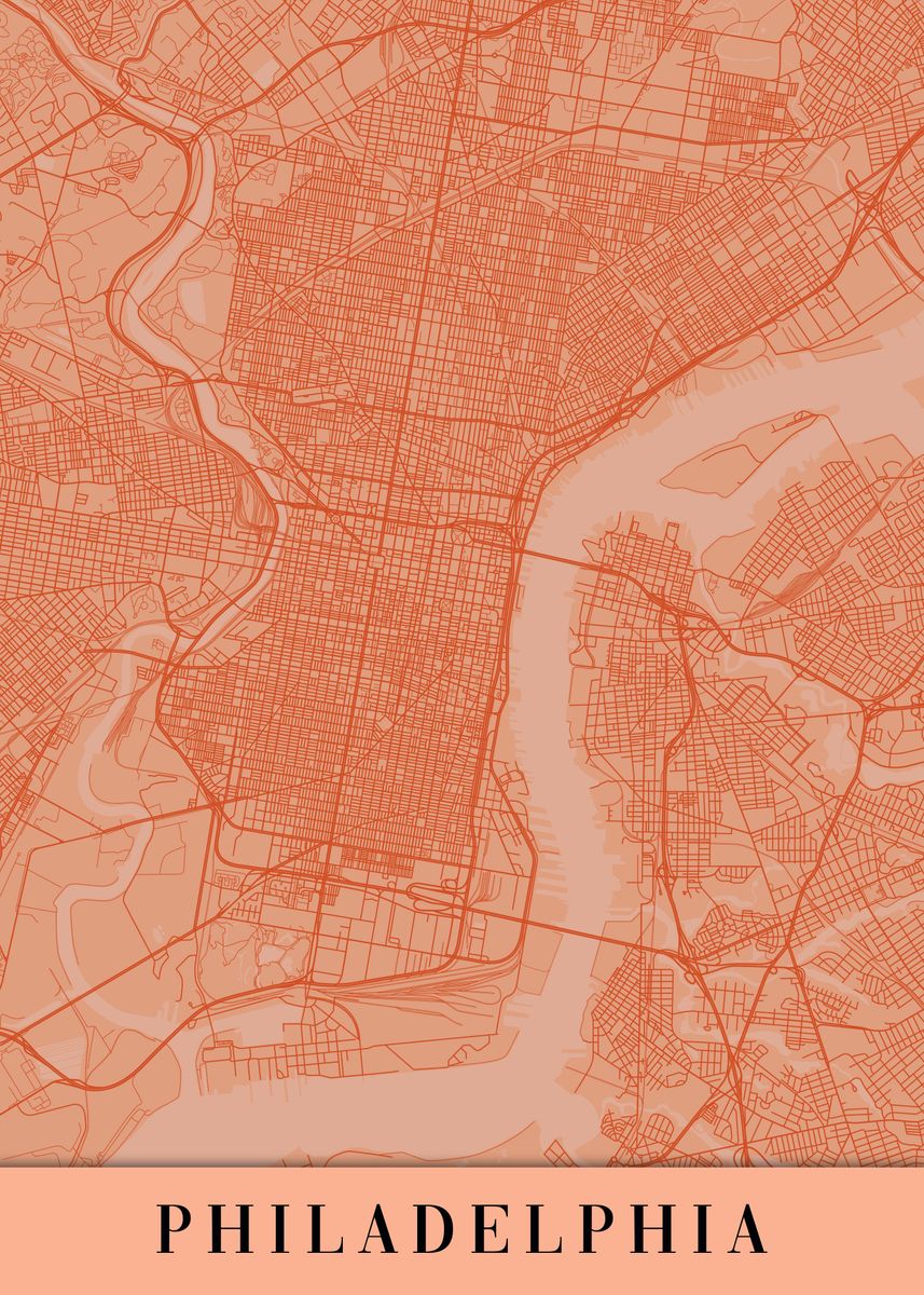 'Philadelphia Orange Map' Poster, picture, metal print, paint by ...