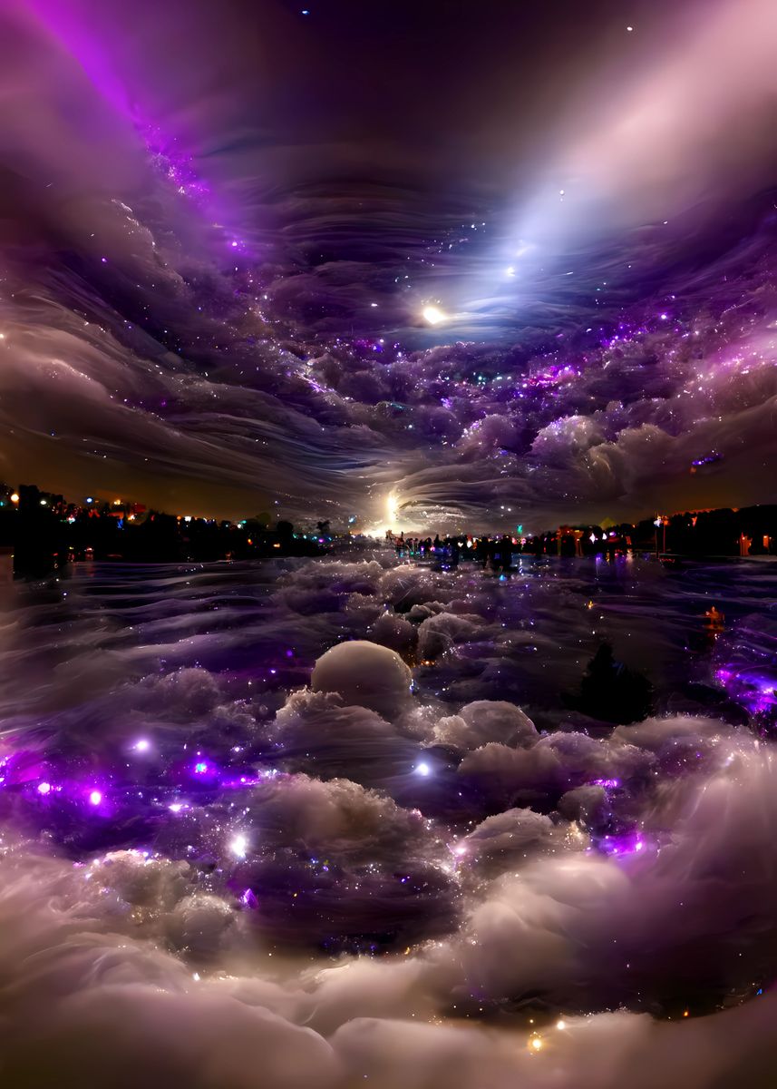 'Purple Haze Cityscape' Poster, picture, metal print, paint by AI and ...