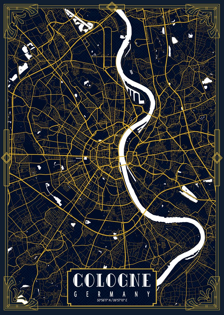 'Cologne City Map Gold' Poster, picture, metal print, paint by deMAP Studio | Displate