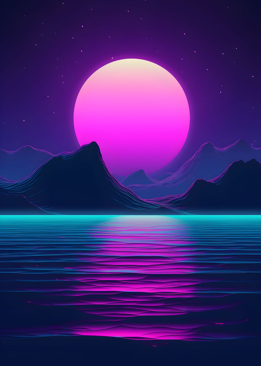 'Cyber Sunset Drive' Poster, picture, metal print, paint by Future Art ...