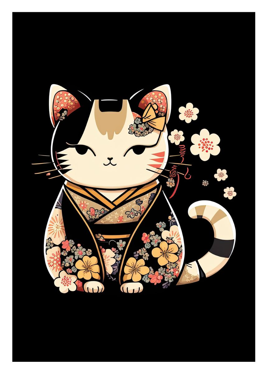 'Japanese Cat Kimono' Poster, picture, metal print, paint by Yess ...