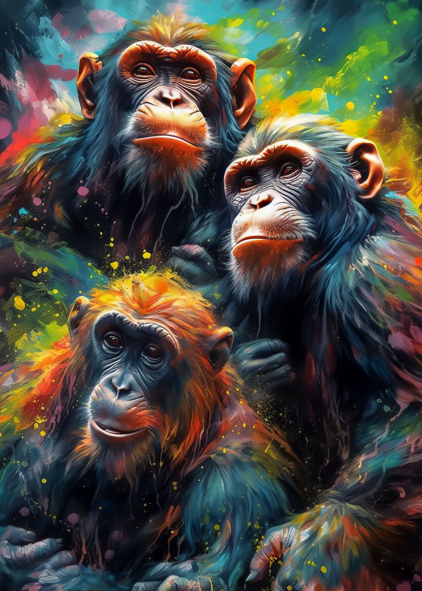 'Monkeys painting' Poster, picture, metal print, paint by Arnas Čemerka ...