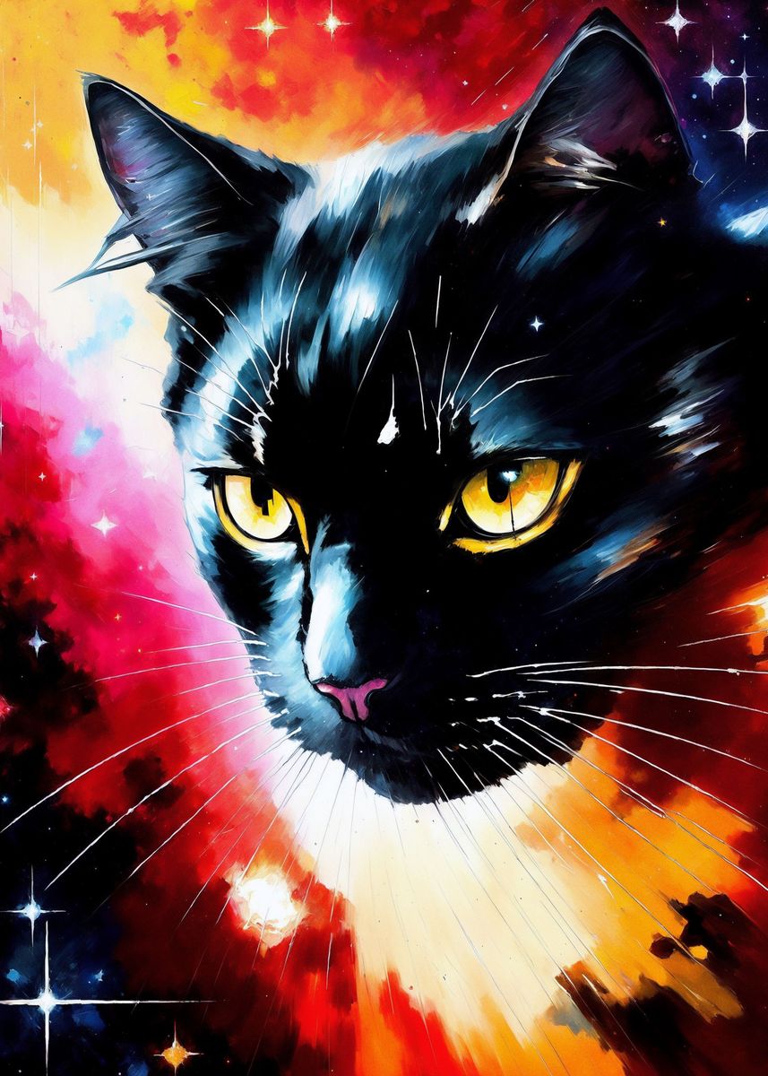 'Cosmic Black Cat 3' Poster, picture, metal print, paint by Garyck ...