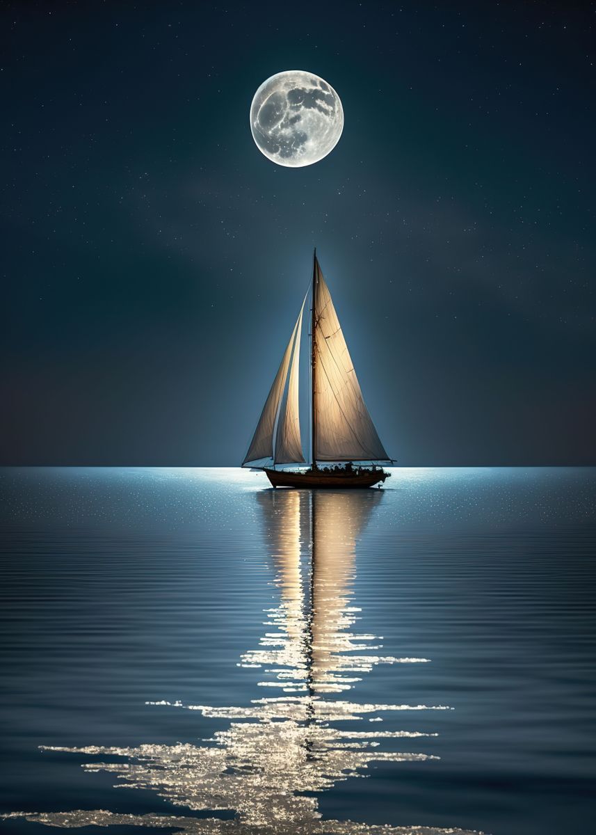 'boat moon night ' Poster by DEMON SPACE | Displate