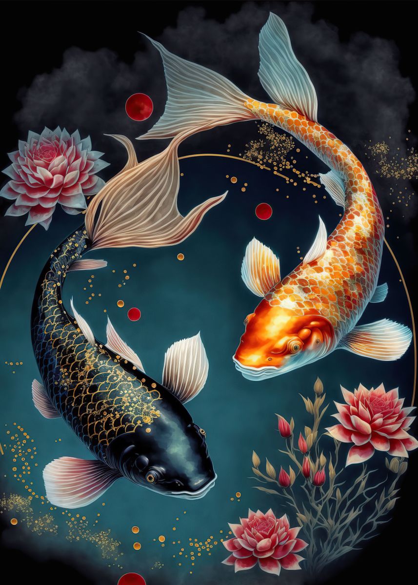 'Koi Fish ying yang' Poster, picture, metal print, paint by Elly ...
