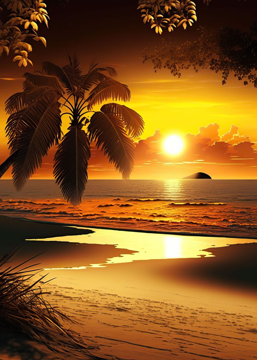 'Beach Sunset Landscape' Poster by paxtonronalda | Displate