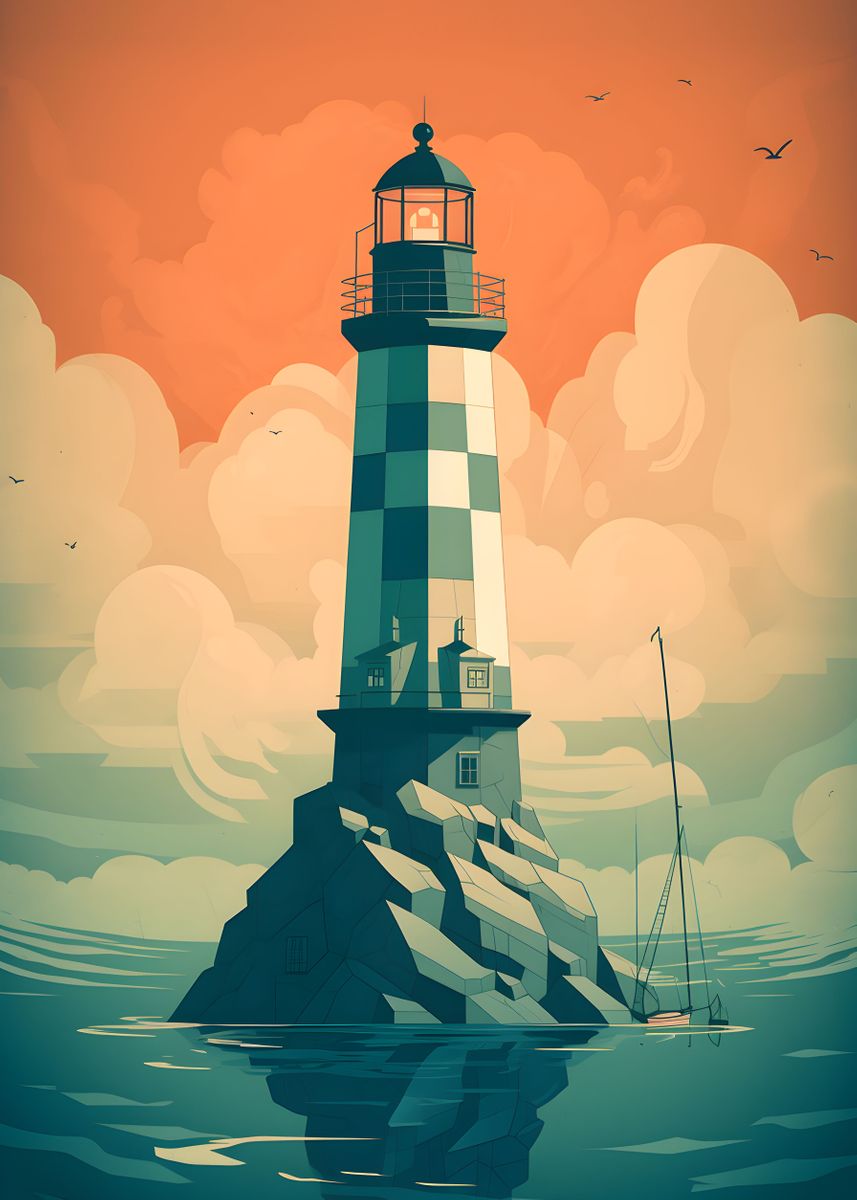 'Bold Shadow Lighthouse' Poster by Mark Vincent Verallo | Displate