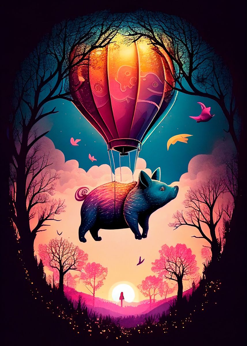 'Flying Pig' Poster, picture, metal print, paint by Beata Tabak | Displate