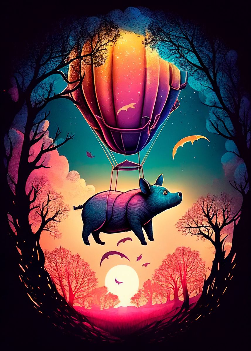'Flying Pig' Poster by Beata Tabak | Displate