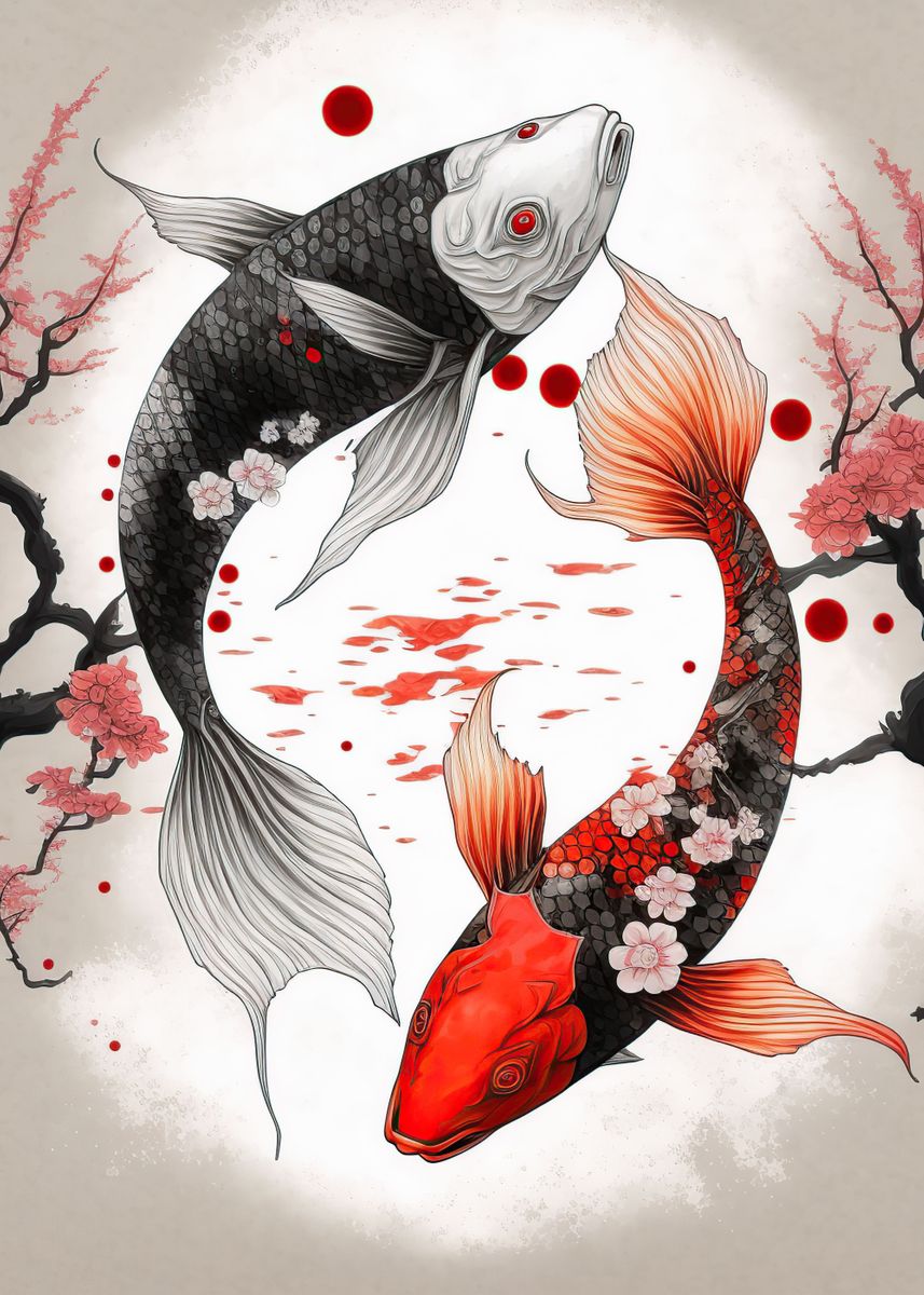 'Koi Fish ying yang' Poster by Elly Rodgers | Displate