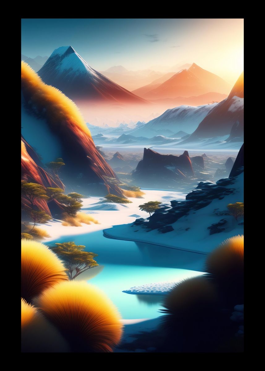 'Clean River And Mountains' Poster by Merchkaiser | Displate