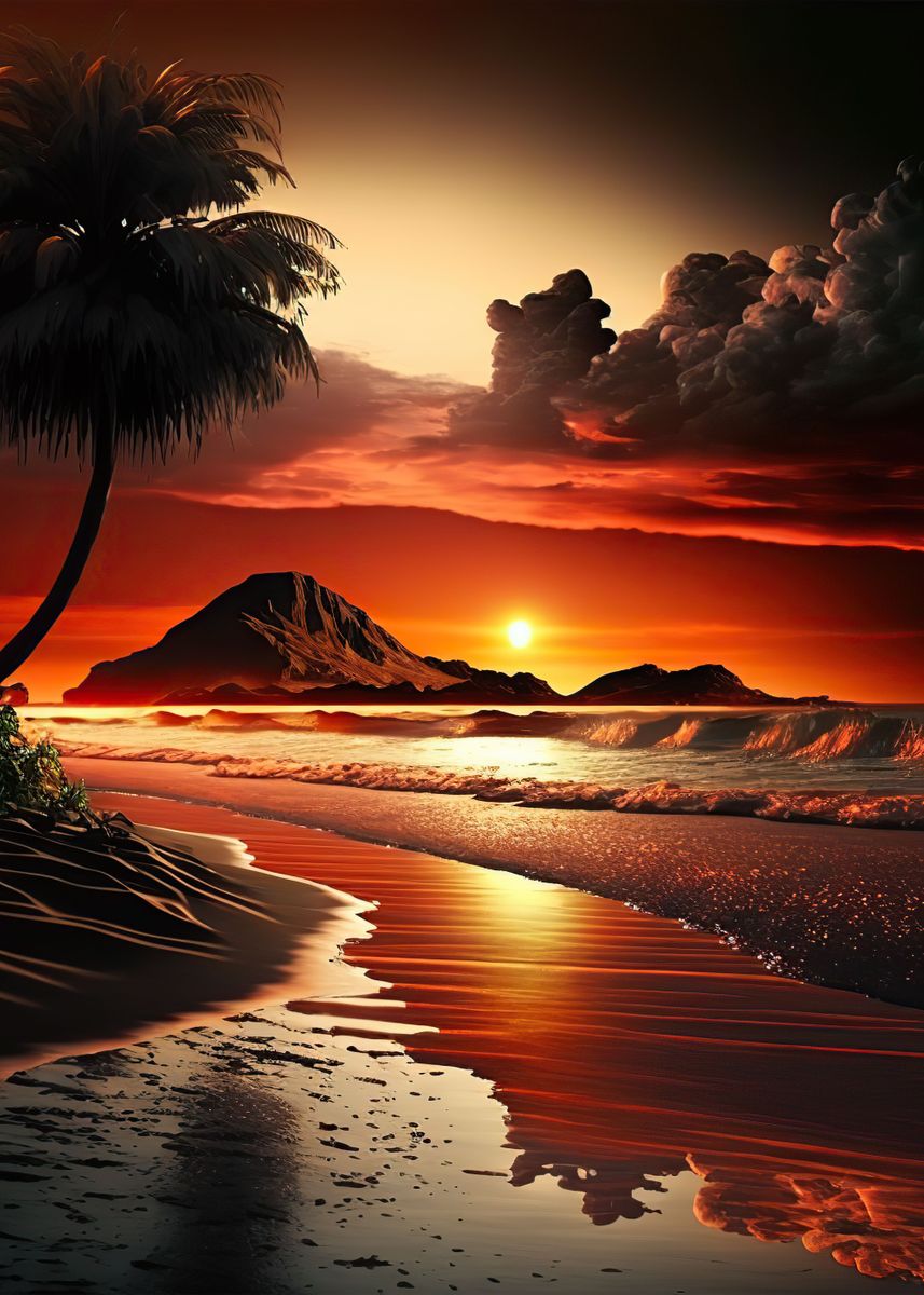 'Beach Sunset Landscape' Poster, picture, metal print, paint by ...