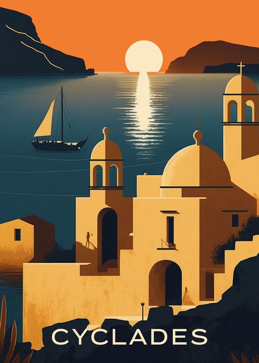 'Cyclades in Sunset' Poster, picture, metal print, paint by ioanna ...