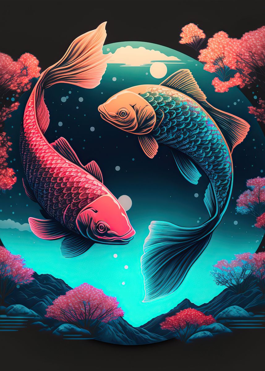 'Koi Fish ying yang' Poster by Elly Rodgers | Displate