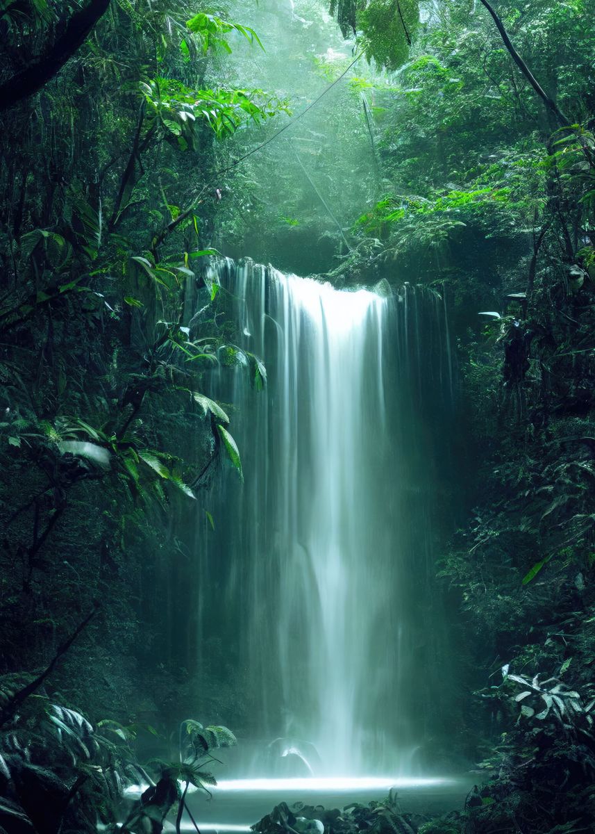 'Waterfall in Forest Nature' Poster, picture, metal print, paint by ...