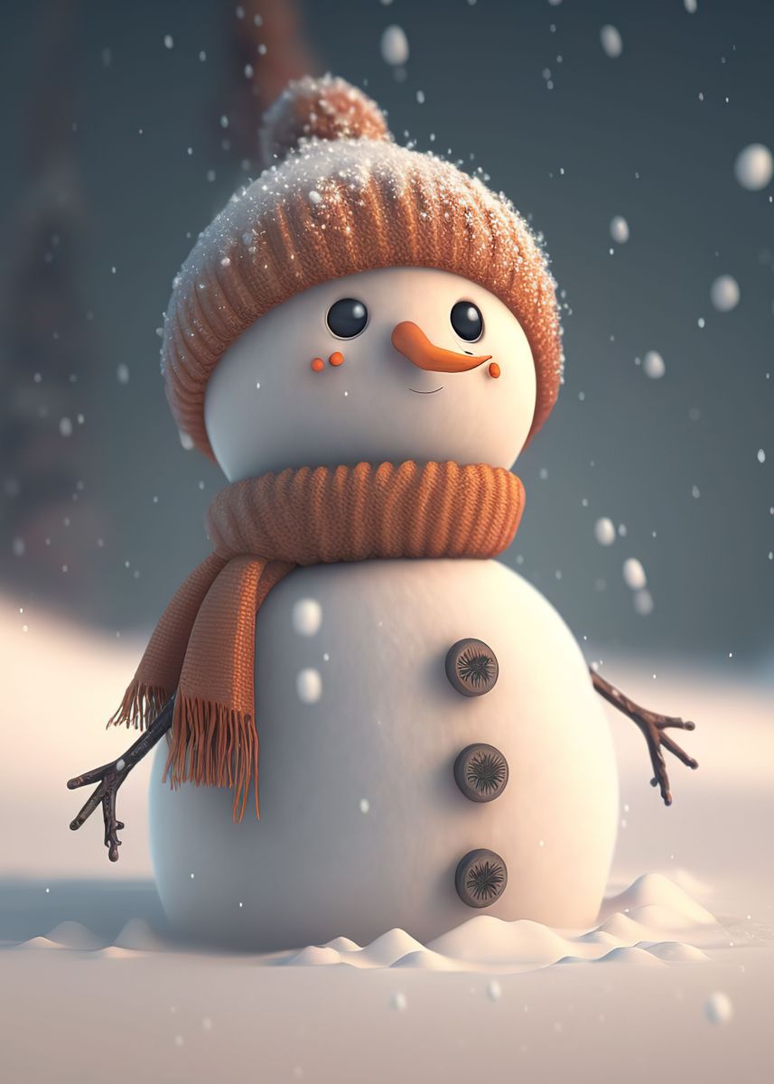 'snowman four cute' Poster, picture, metal print, paint by Silhouette ...