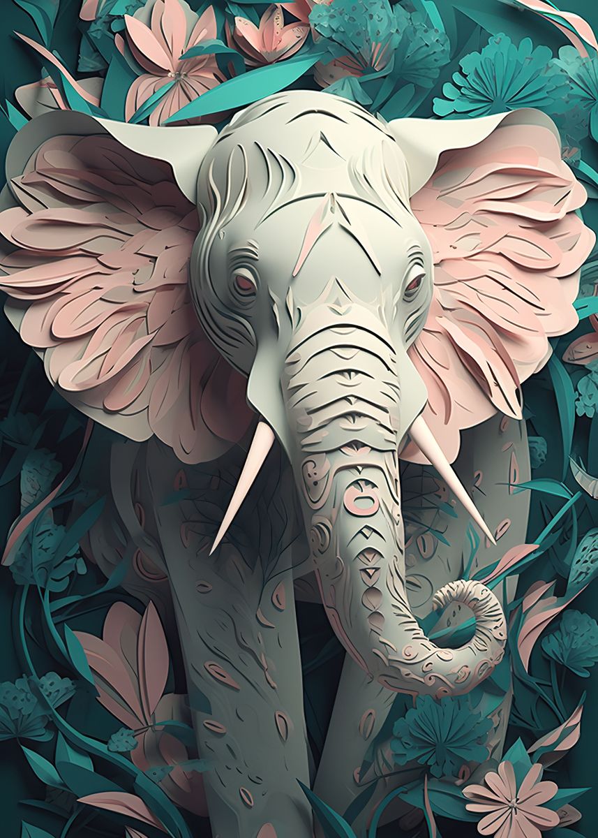 'Elephant Paper Cut Art' Poster by Guillaume Pingard | Displate