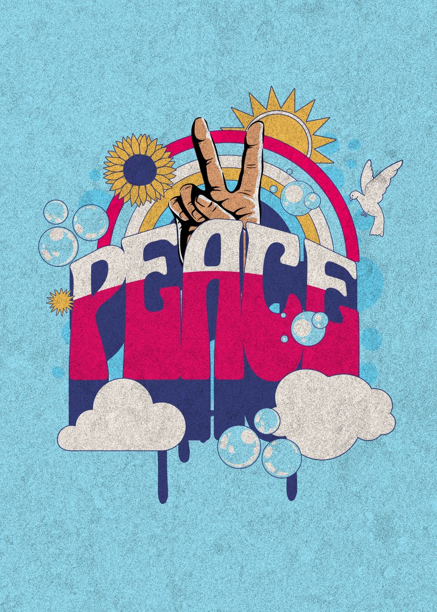 'Groovy Retro 70s Peace ' Poster, picture, metal print, paint by ...