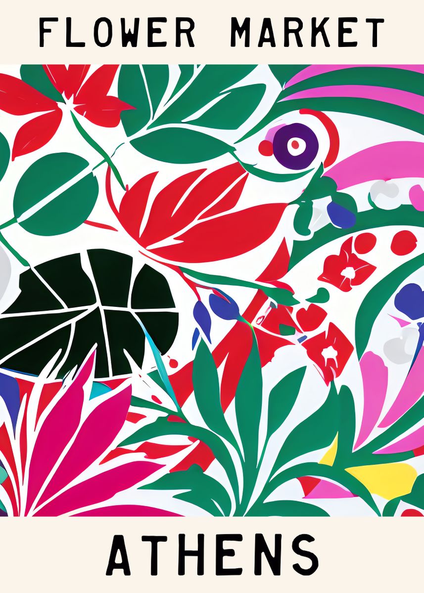 'FLOWER MARKET ATHENS' Poster, picture, metal print, paint by BluePinkPanther | Displate