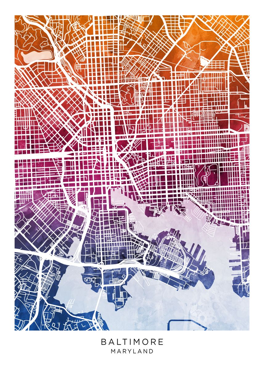 'Baltimore Maryland Map' Poster, picture, metal print, paint by Michael ...