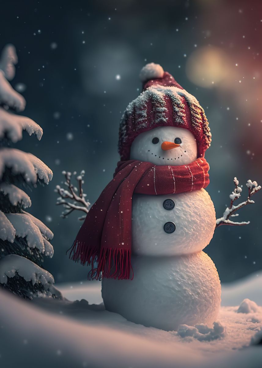 'snowman four cute' Poster, picture, metal print, paint by Silhouette ...