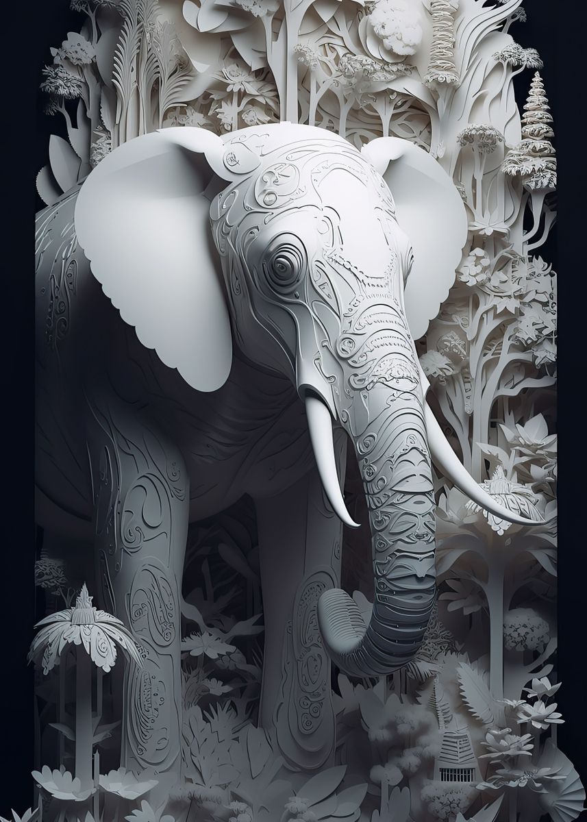 'Elephant Paper Cut Art' Poster, picture, metal print, paint by ...
