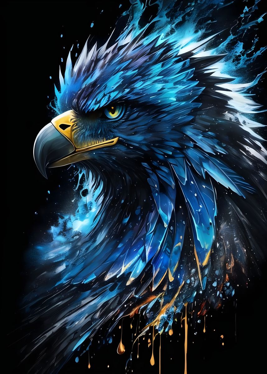'Electric Eagle Portrait' Poster, picture, metal print, paint by A J RILEY | Displate